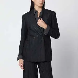 Tagliatore Anthracite Grey Double-breasted Pinstripe Jacket