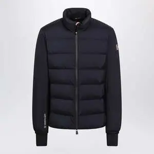 Moncler Navy Zip-up Jacket In Nylon - Blue