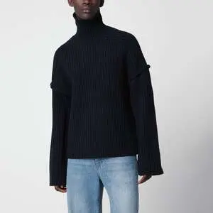 Séfr Dark Navy Ribbed Wool Turtleneck Sweater - Blue