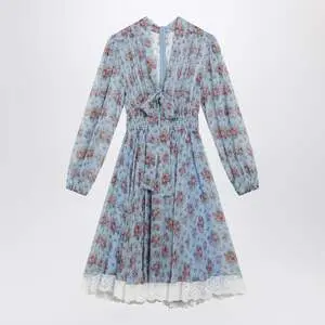 Dolce & Gabbana Floral Bouquet-print Chiffon Dress In Light - Blue