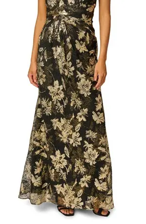Adrianna Papell Metallic Lace Shirred Halter Gown
