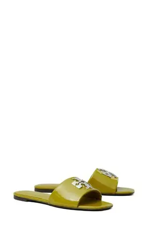 Tory Burch Charlie Leather Slide Sandal - Moss/silver