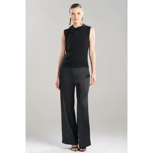 Natori Stretch Crepe Funnel Neck Top - Black
