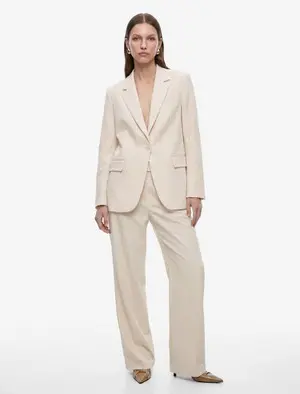 Koton High Rise Tailored Wide Leg Trousers With Pleat - Ecru