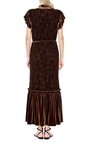 CIEBON Hilma Velvet Trim Lace Maxi Dress
