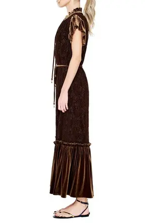 CIEBON Hilma Velvet Trim Lace Maxi Dress