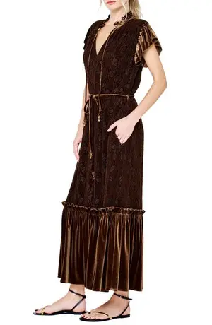 CIEBON Hilma Velvet Trim Lace Maxi Dress
