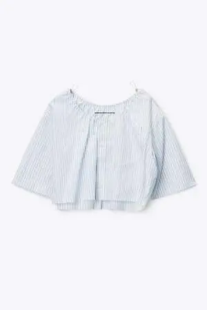Alexander Wang Off-shoulder Cropped Shirt With Bungee Drawcord - White/blue