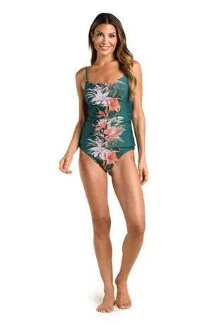 La Blanca Courtyard Palm Ruched Underwire Tankini Top