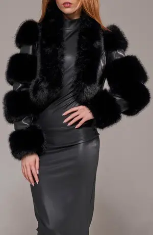 AZALEA WANG Loverboy Faux Fur Trim Faux Leather Moto Jacket