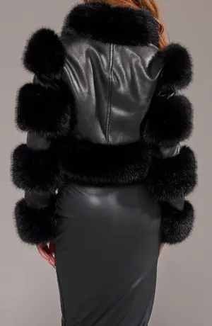 AZALEA WANG Loverboy Faux Fur Trim Faux Leather Moto Jacket