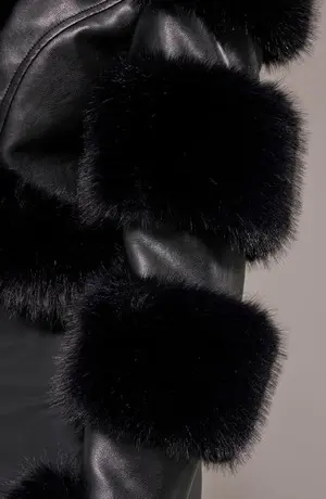 AZALEA WANG Loverboy Faux Fur Trim Faux Leather Moto Jacket