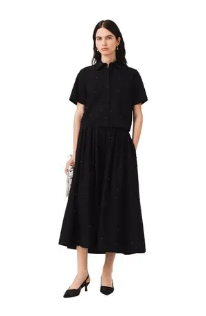 Maje Shirt With Rhinestones And Beads - Black