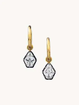 FD GALLERY Contemporary Gold Hoop And Trapezoid Diamond Drop Earrings - Assorted 1