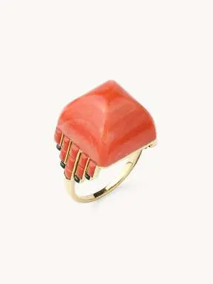 FD GALLERY Antique French Art Deco Coral And Onyx Ring - Assorted 1