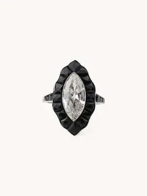 FD GALLERY Antique Art Deco Onyx And Diamond Navette Ring - Assorted 1