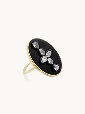 FD GALLERY Contemporary Gold And Diamond-inlaid Black Oval Ring - Assorted 1