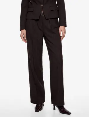 Koton High Rise Pleated Wide Leg Trousers With Belt
