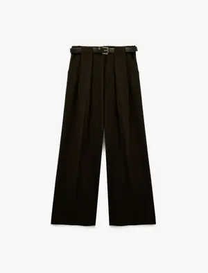Koton High Rise Pleated Wide Leg Trousers With Belt