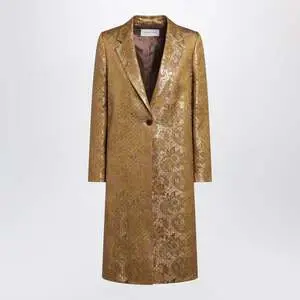 Dries Van Noten Single-breasted Coat With Gold Jacquard Pattern - Silver