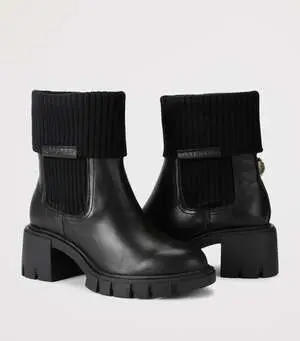 Kurt Geiger Leather Rib-trim Snug Ankle Boots