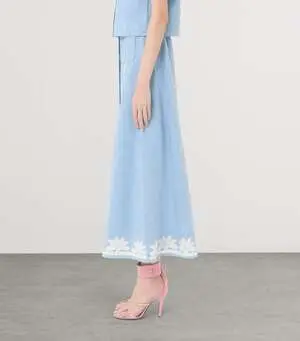 Valentino Garavani Embroidered Denim Midi Skirt