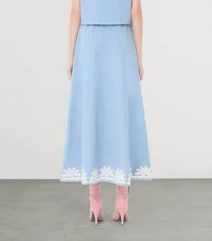 Valentino Garavani Embroidered Denim Midi Skirt