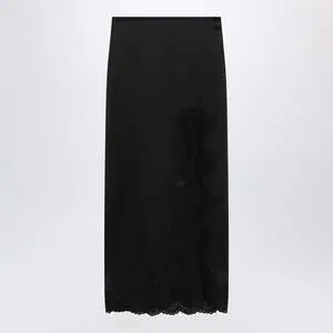 Valentino Garavani Long Crepe Satin Skirt With Lace - Black