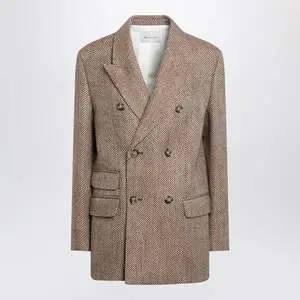 AMI Paris Double-breasted Blazer In Virgin Wool - Brown