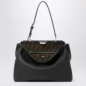 Fendi My Peekaboo Large Handbag In Roman Leather And Ff Split Leather - Black