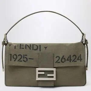 Fendi Baguette 26424 Military Canvas Bag With Stencil Print - Green