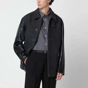 Our Legacy Still Check Jacket In Wool And Leather - Black