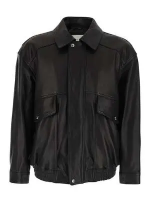 DUNST Lamb Leather Jacket With Classic Collar And Two Front Pockets - Black
