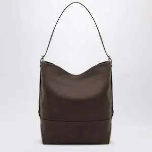 LEMAIRE Belted Tote Bag In Dark Cotton Canvas - Brown