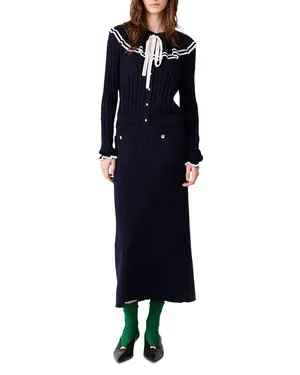 Maje Lanitier Tie Neck Button Front Top