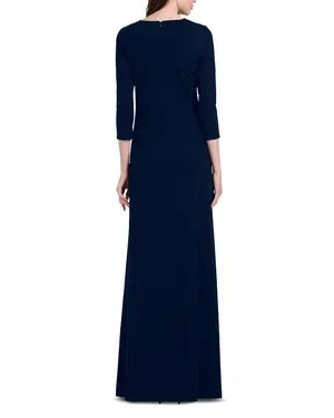 EMILY SHALANT Beaded Flower Stretch Crepe Gown