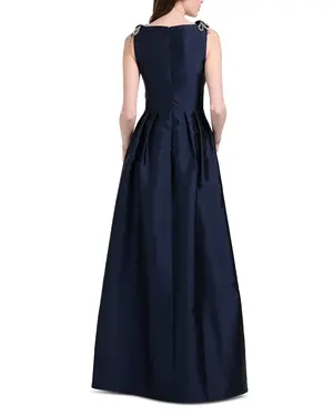 EMILY SHALANT Embellished Faille Deep V Neck Gown