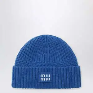 Miu Miu Royal Beanie In Wool And Cashmere - Blue