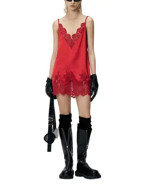L'EMIUNE Silk Lace Trim Mini Slip Dress