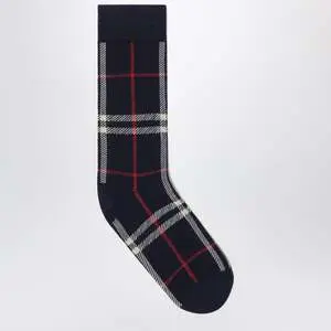Burberry Check-pattern Socks In Cashmere And Cotton Blend - Blue