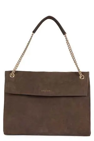 Orciani Nubuck Leather Shoulder Handbag With Chain Strap And Flap Closure - Brown