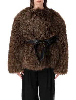 Magda Butrym Faux Fur Belted Coat - Marrone