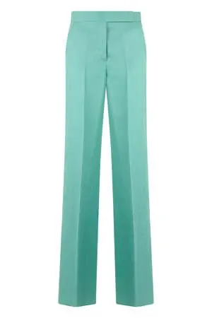 Max Mara Straight Linen Trousers - Turquoise