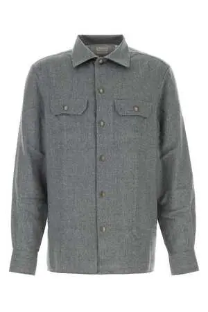 Brunello Cucinelli Dark Flannel Shirt In Virgin Wool
