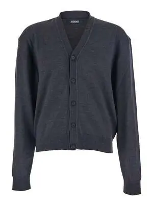 Jacquemus Cotton V-neck Cardigan With Logo On The Back