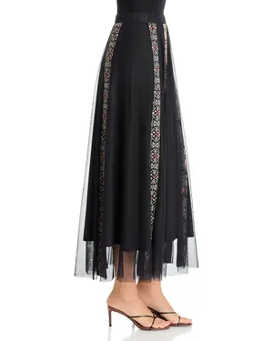 Johnny Was Yalena Embroidered Mesh Midi Skirt