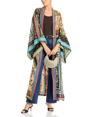Johnny Was Aziza Long Silk Reversible Kimono - Solana Patchwork