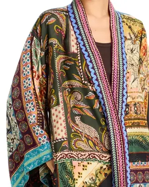 Johnny Was Aziza Long Silk Reversible Kimono - Solana Patchwork