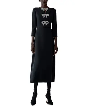 Carolina Herrera Embellished Bow Trim Midi Dress