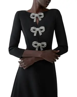 Carolina Herrera Embellished Bow Trim Midi Dress